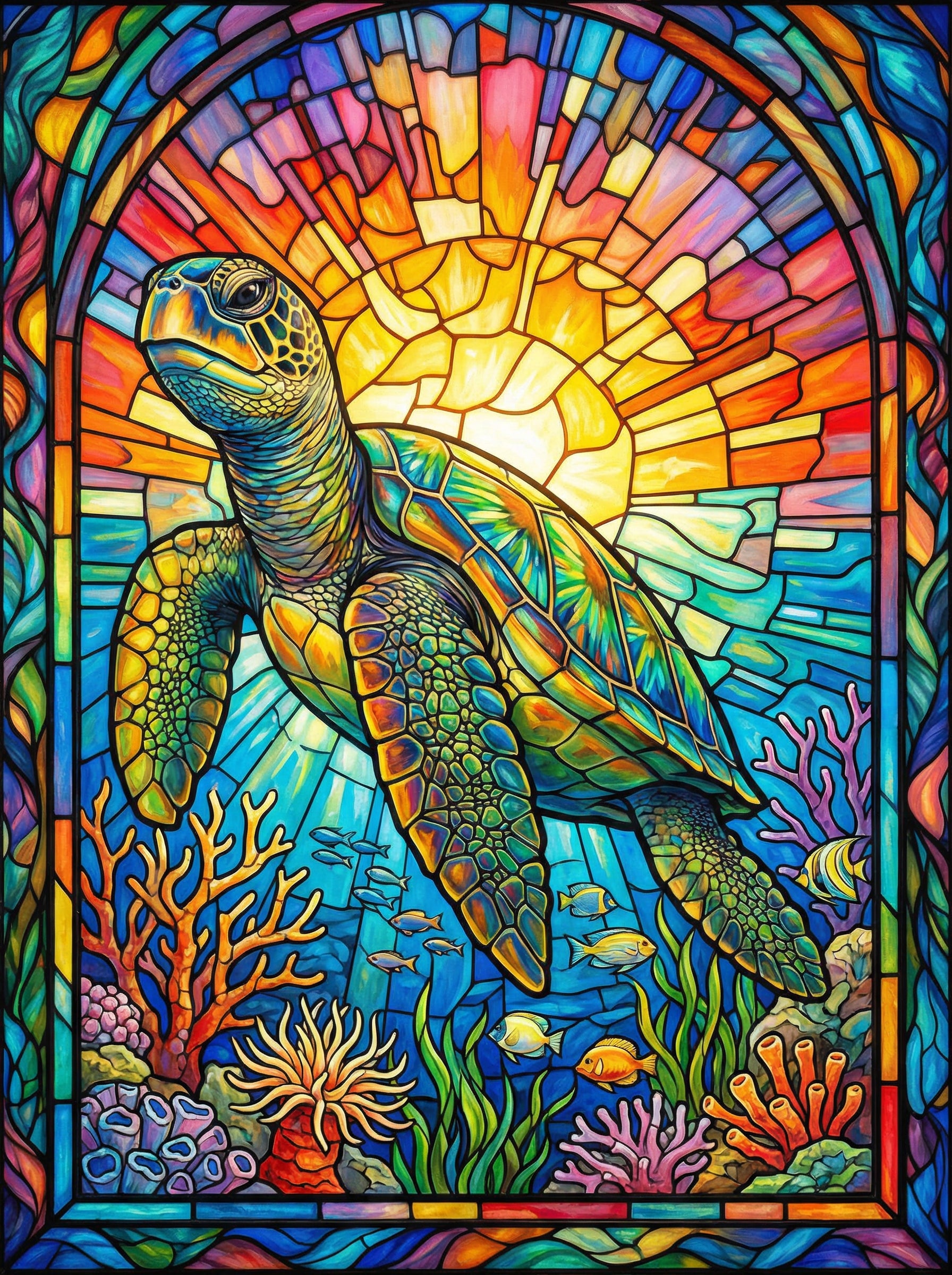 Stained Glass Sea Turtle Paint by Numbers Kit | PaintlyKits – Paintly Kits