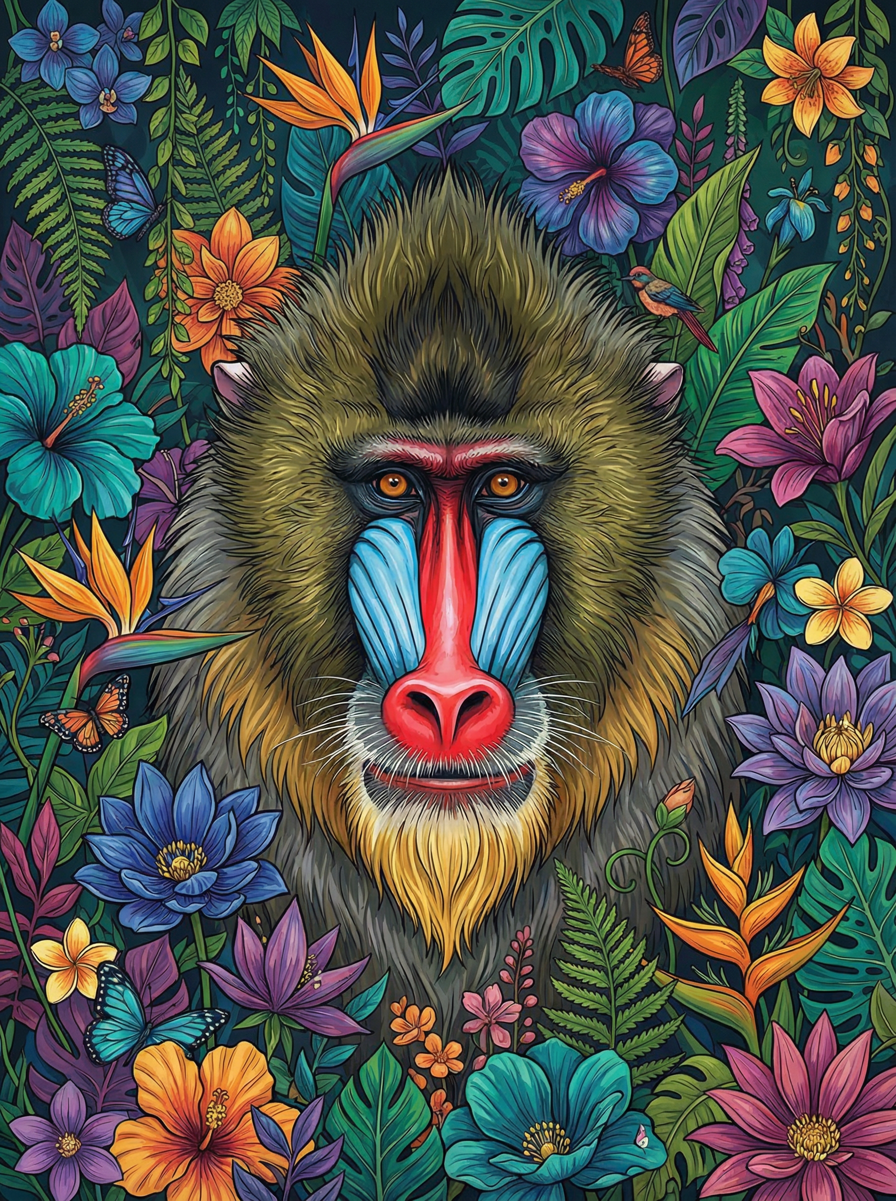 Tropical Flowers Mandrill (80 Colors) – Paintly Kits